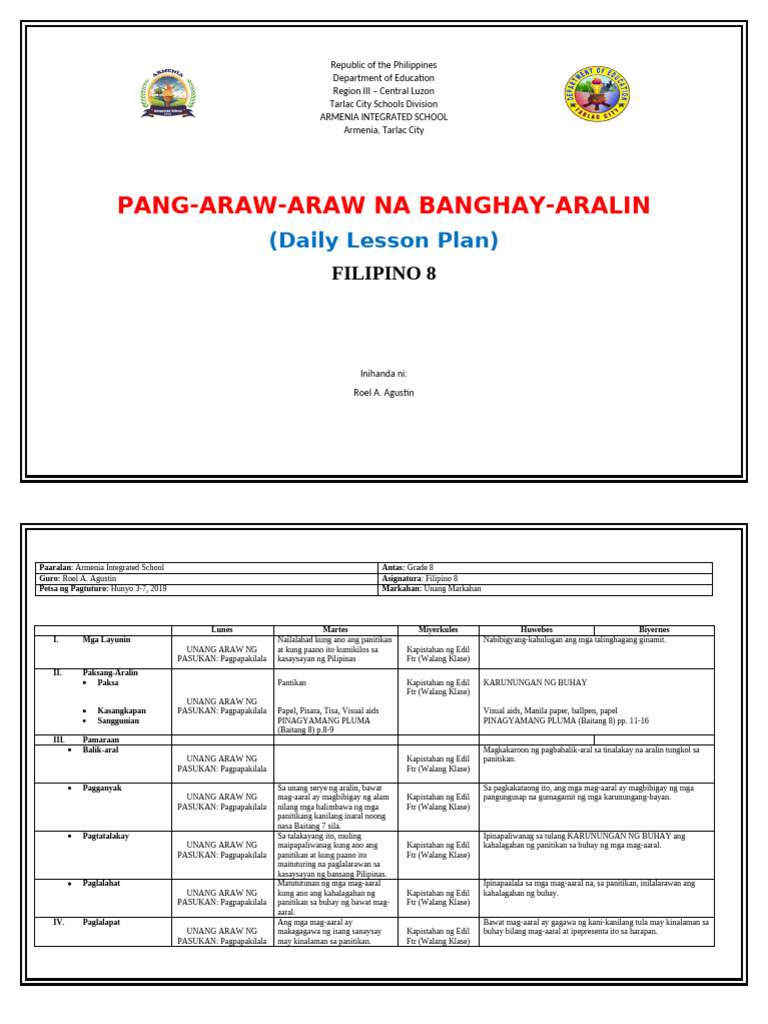 Banghay Aralin (Filipino 8) | PDF