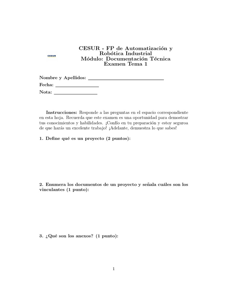 Examen Tema 1 Docu Tecnica | PDF