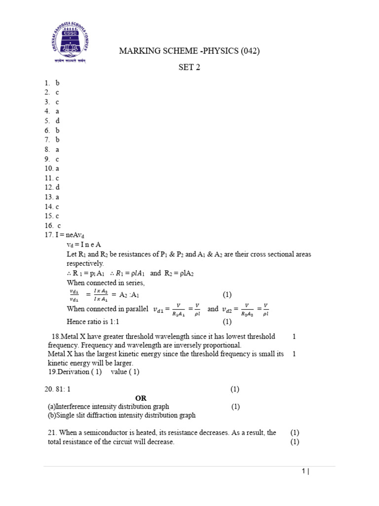 Class 12 - Physics (042) - Chennai Sahodaya - MS - SET 2 | PDF ...