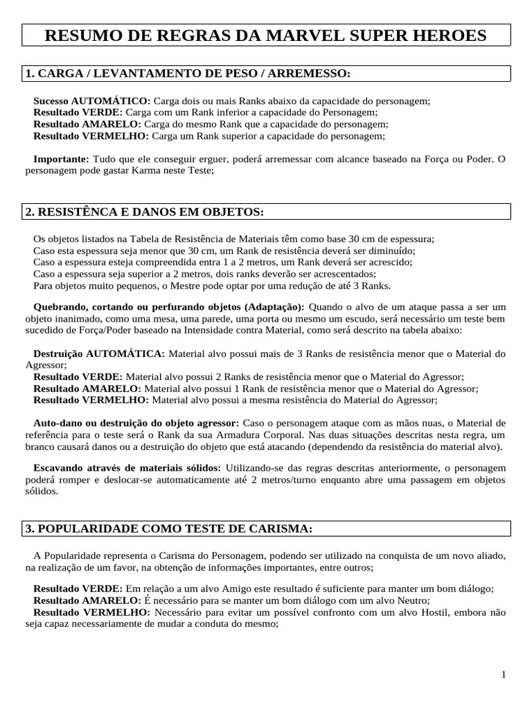Resumo de Regras Da Marvel Super Heroes | PDF | Voo | Avião