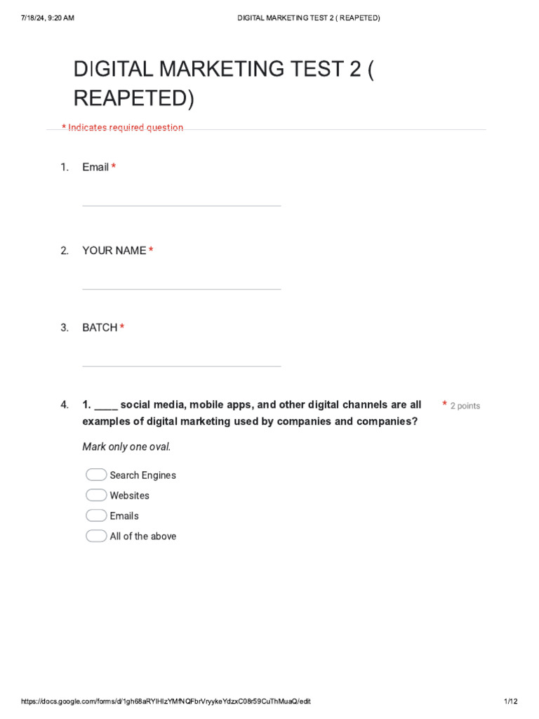 Digital Marketing Test 2 | PDF