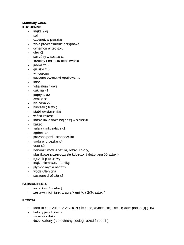 Materiały HAZAZ Zosia | PDF
