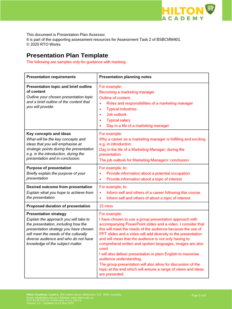 Presentation Plan Template for BSBCMM401 | PDF | Microsoft Power Point ...