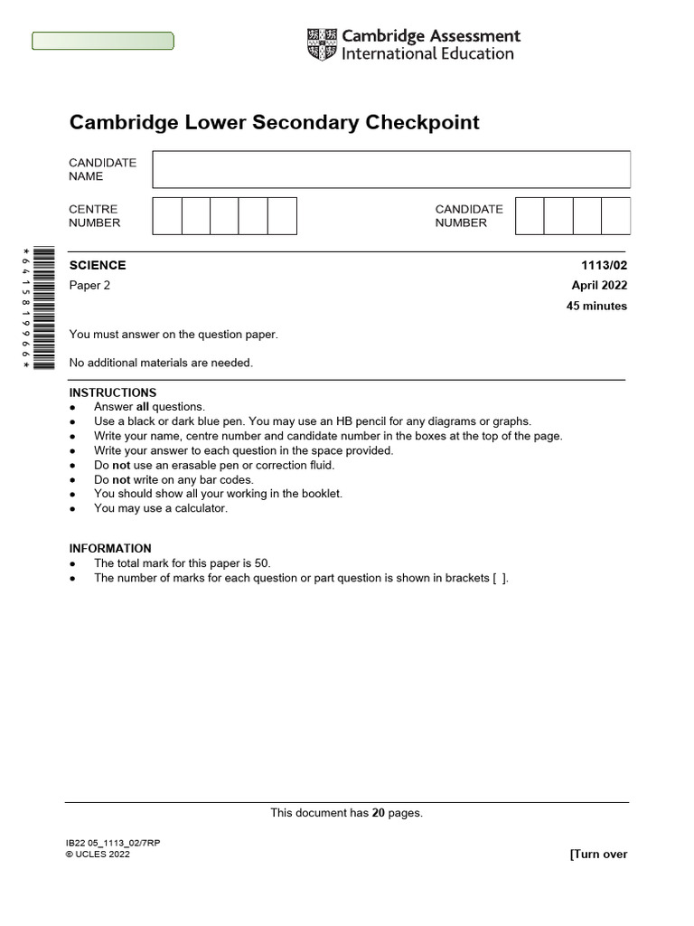 Cambridge Secondary Checkpoint 2 | PDF | Chemistry | Atoms
