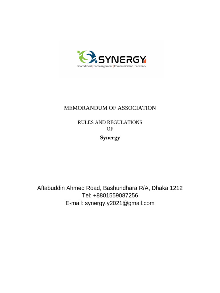 Memorandum of Association v.2 (1), Synergy | PDF | Quorum | Elections