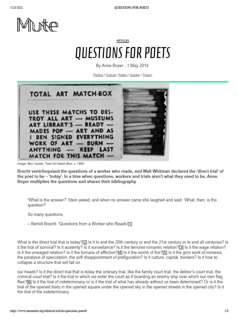 Poets' Questions on Politics & Society | PDF