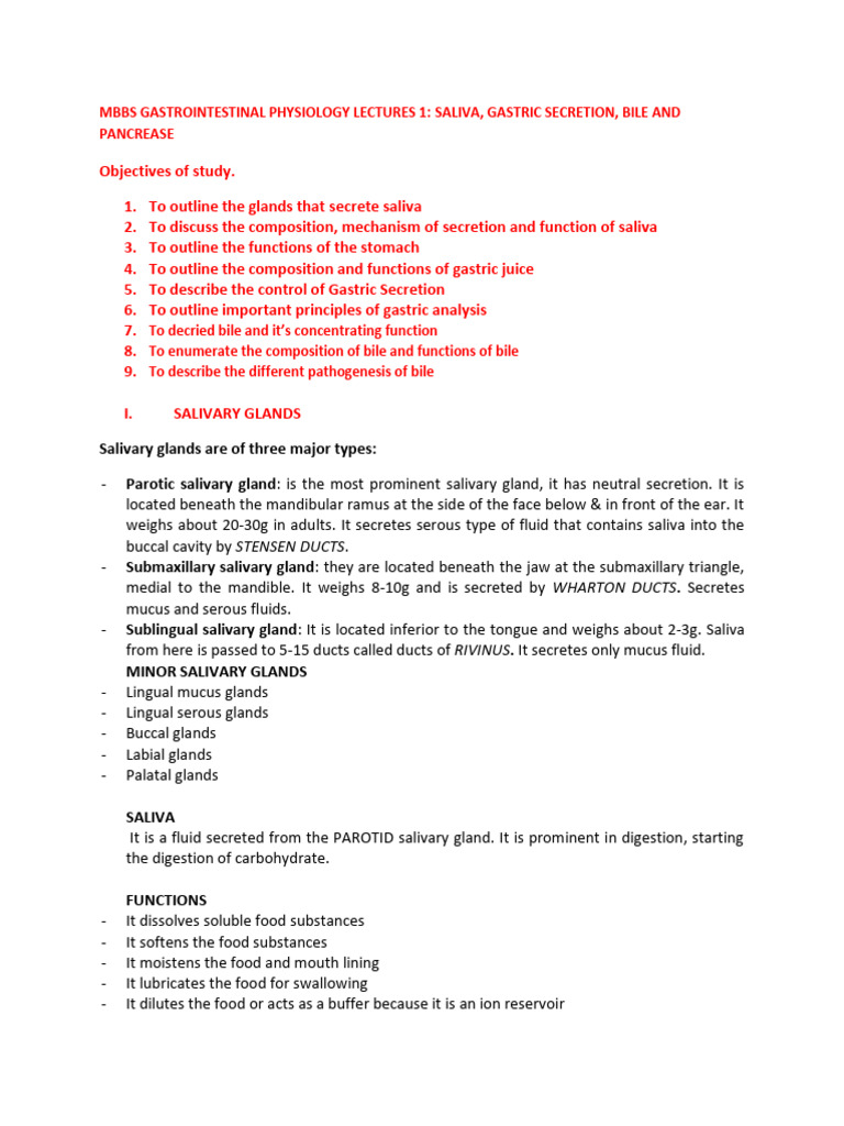 MBBS Gastrointestinal Physiology Lectures 1 | PDF | Stomach ...