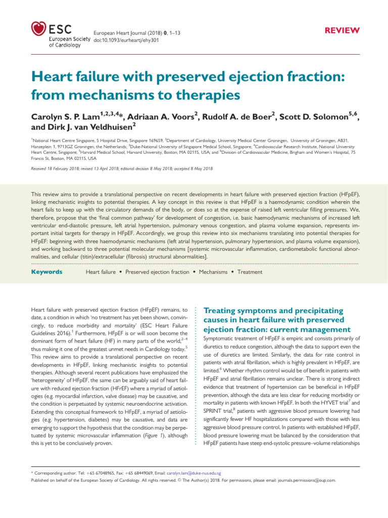 Heart Failure With Preserved Ejection Fraction From Mechanism To Therapy | PDF | Heart Failure ...