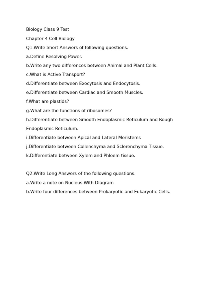 Document Biology Class 9 | PDF