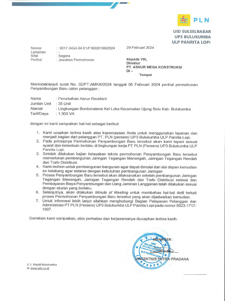 Contoh Rekomendasi PLN | PDF