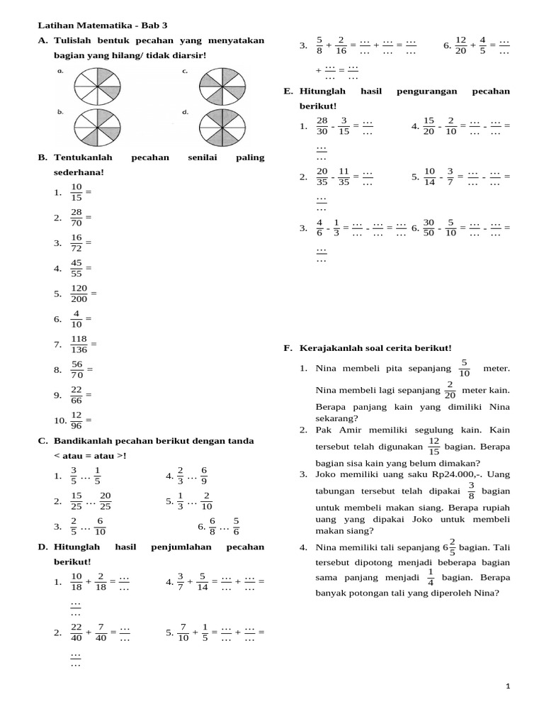BAB 3 LATIHAN MTK PECAHAN | PDF