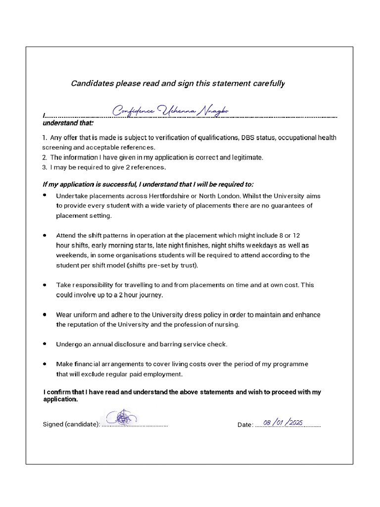 NHS Declaration Candidates Form | PDF