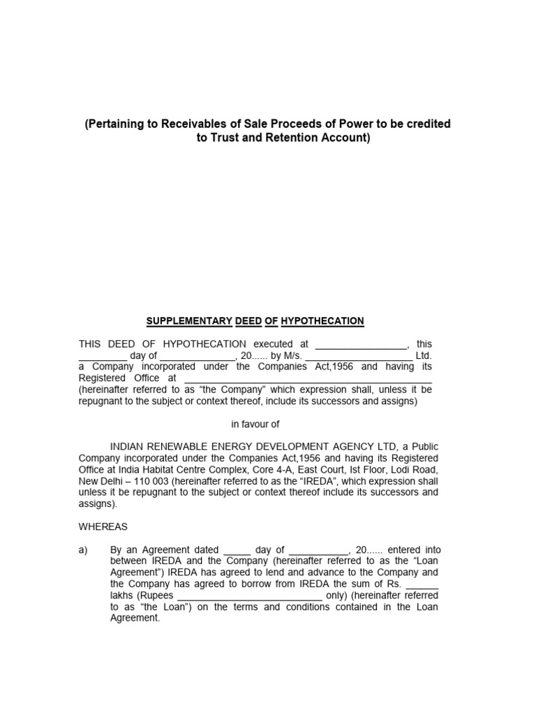 Supplementry-Deed-of-Hypothecation IREDA | PDF | Loans | Banks