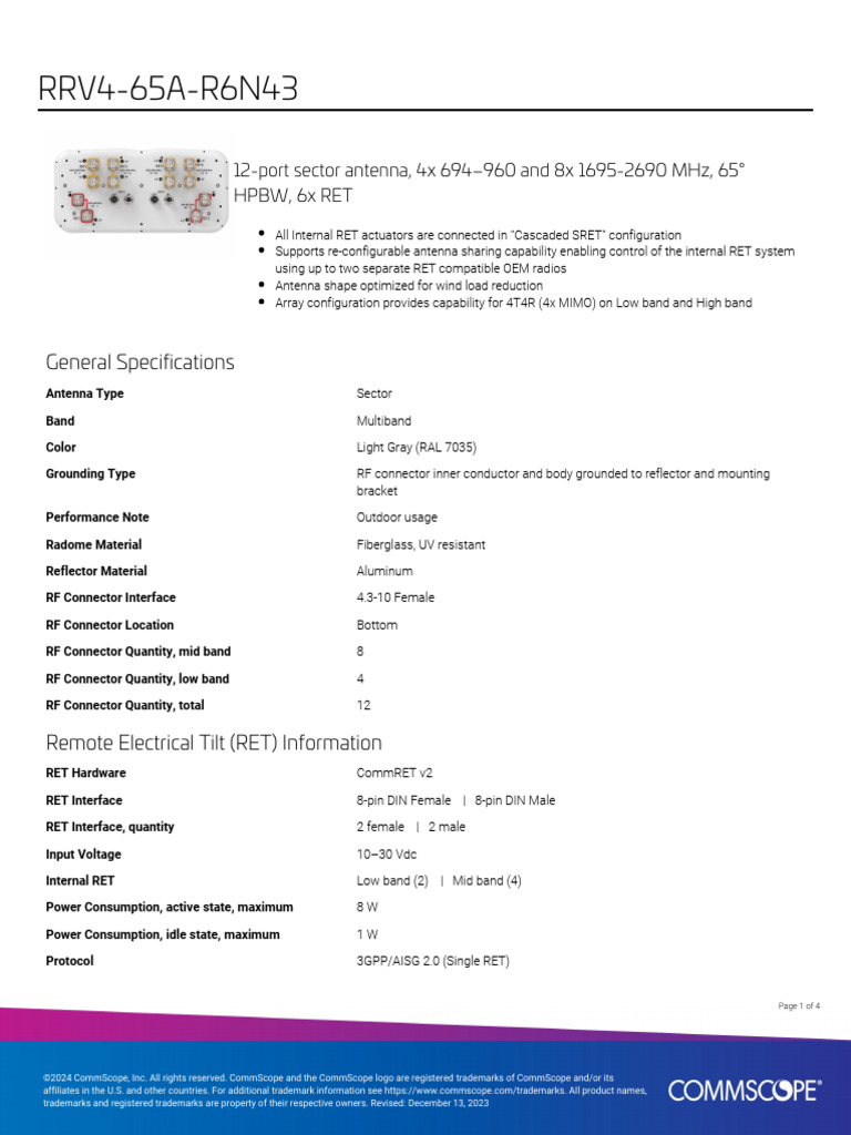 Commscope Rrv4-65a-R6n43 | PDF | Antenna (Radio) | Electronics