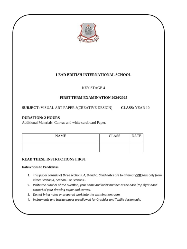 Year 10 Visual Art Exam Paper 2024 | PDF