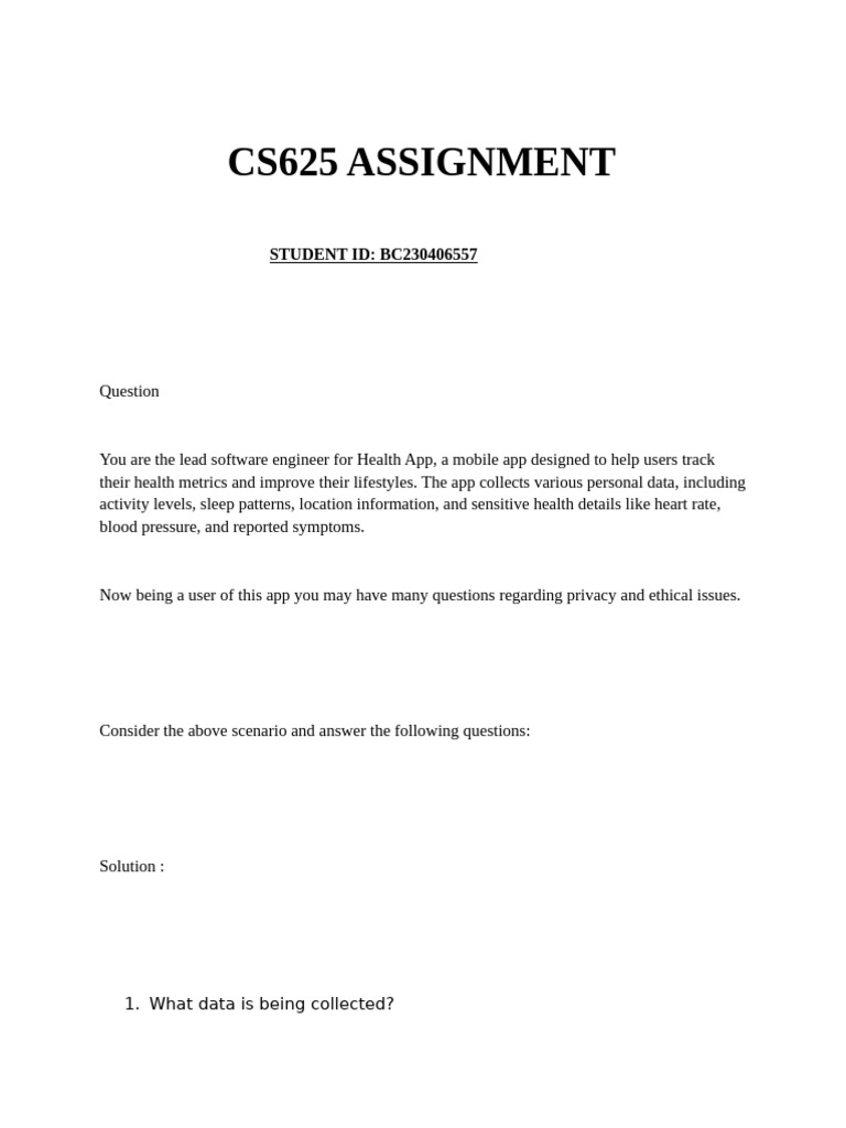 CS625 Assignment Solution. | PDF | Mobile App | Privacy
