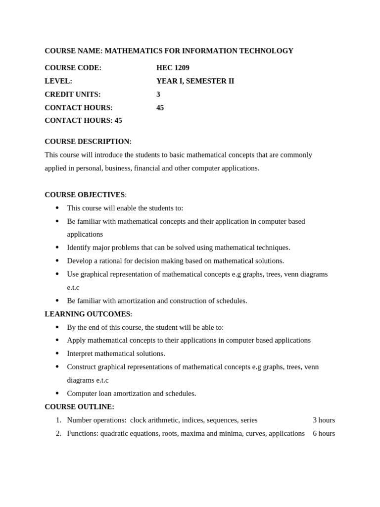 Mathematics for IT: Course Overview | PDF | Mathematics | Discrete ...