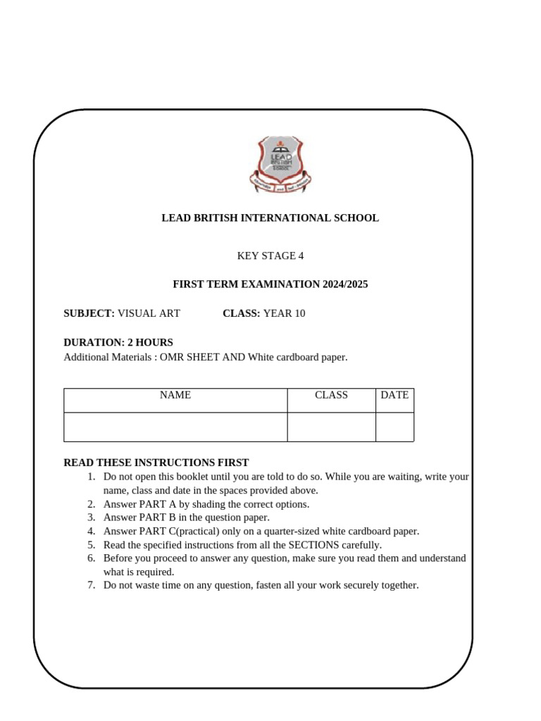 Year 10 Visual Art Exam 2024/2025 | PDF | Drawing