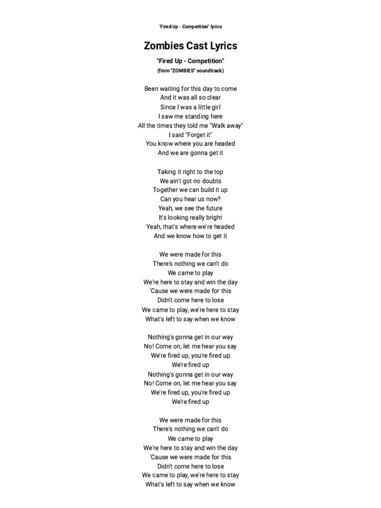 Fired Up - Competition Lyrics | PDF