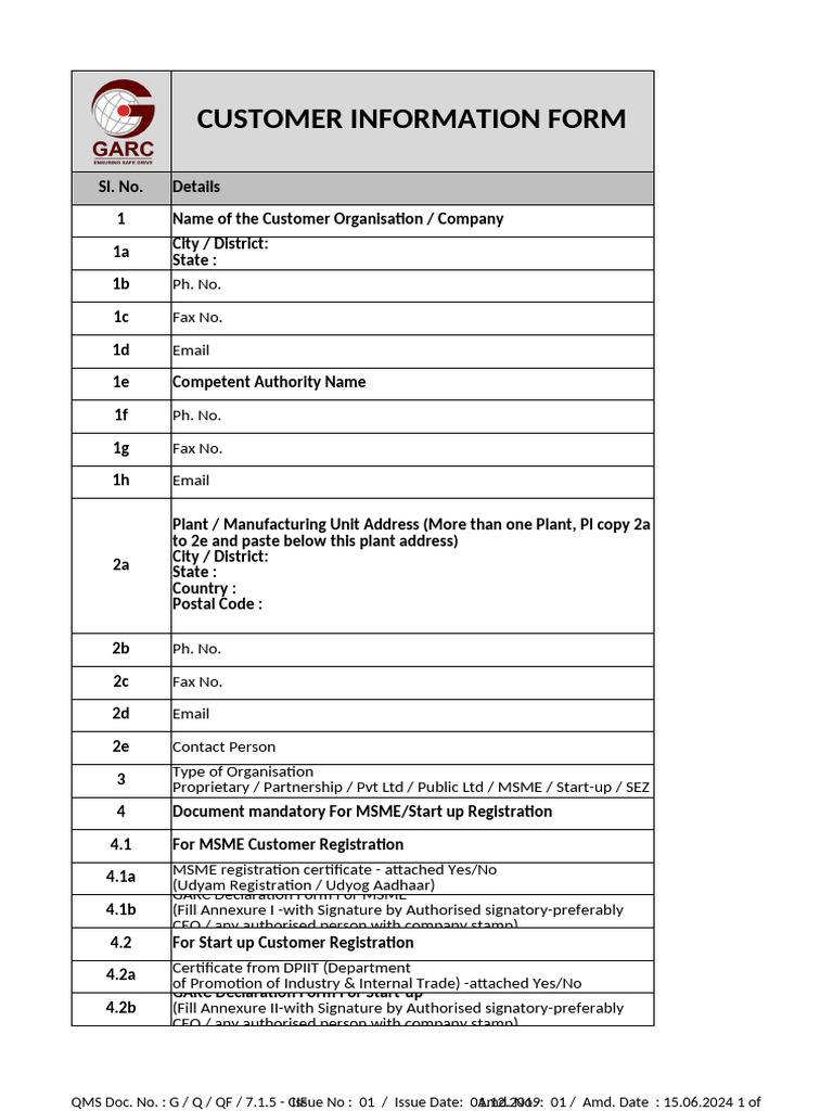 7.1.5 - CIF - Customer Information Form - R2 - Filled | PDF