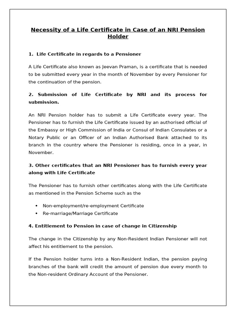 Necessity of A Life Certificate in Case of An NRI Pension Holder ...