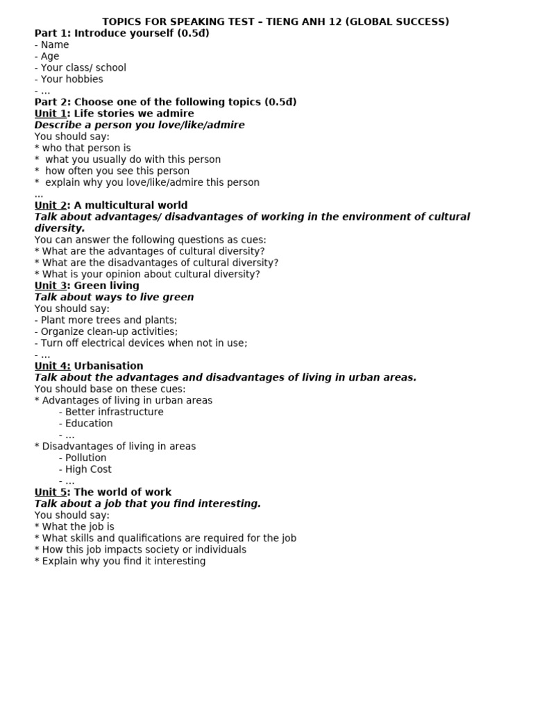 English Speaking Topics for Students | PDF