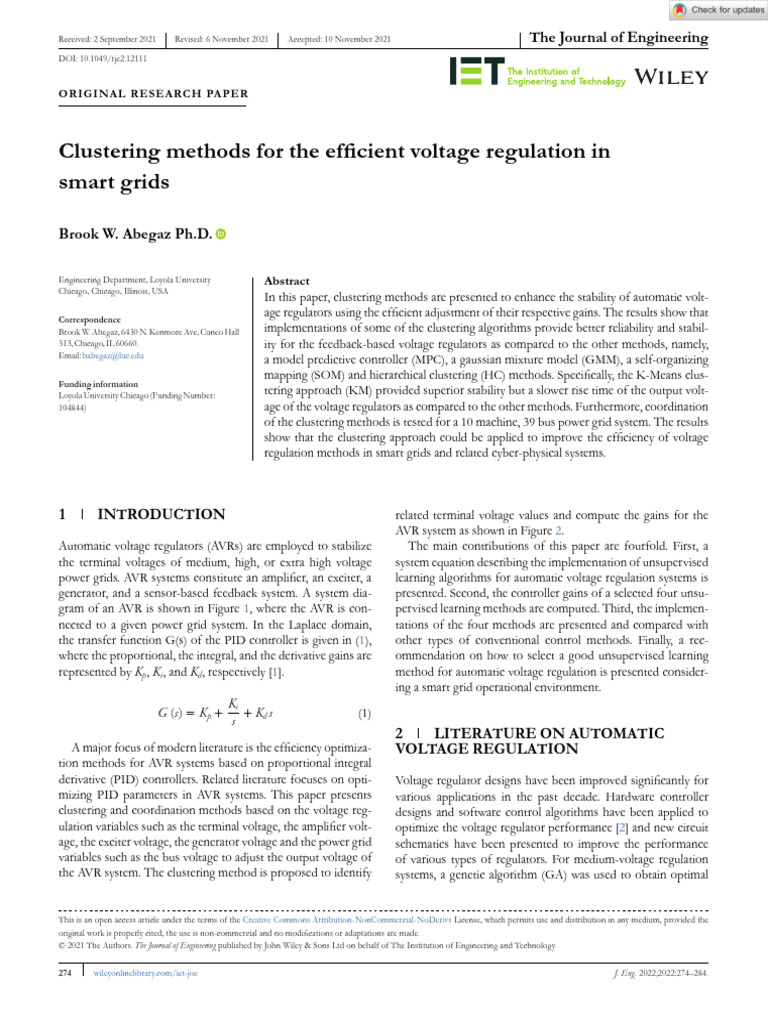 The Journal of Engineering - 2021 - Abegaz - Clustering Methods For The Efficient Voltage ...
