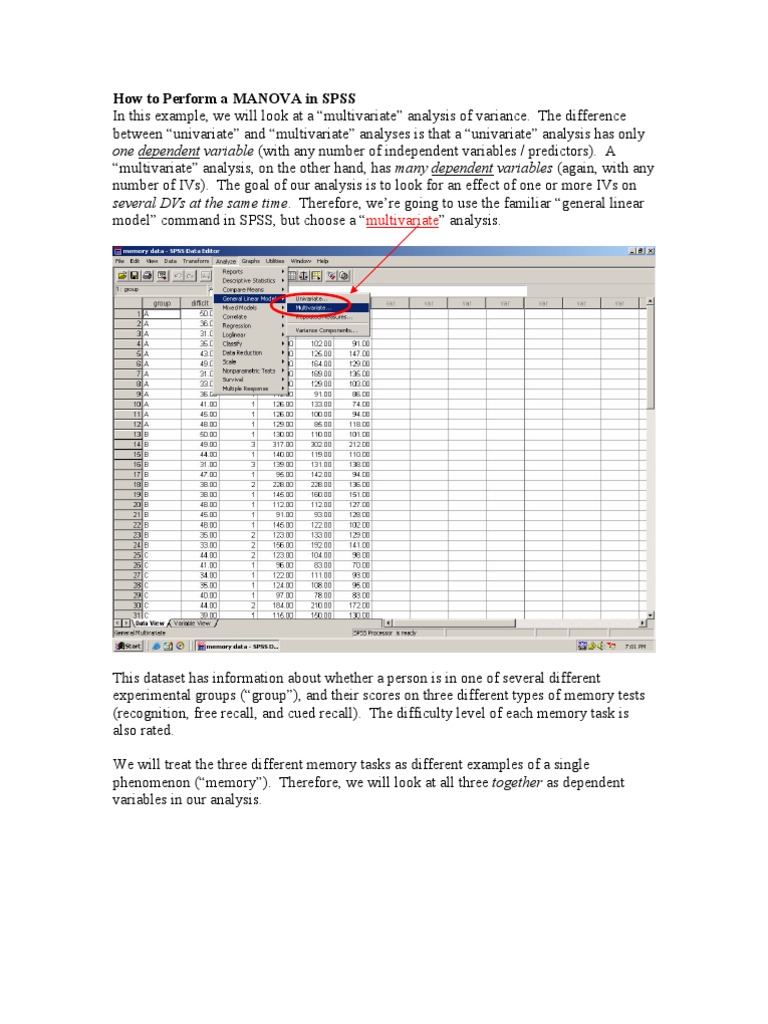 SPSS MANOVA Guide for Researchers | PDF | F Test | Recall (Memory)