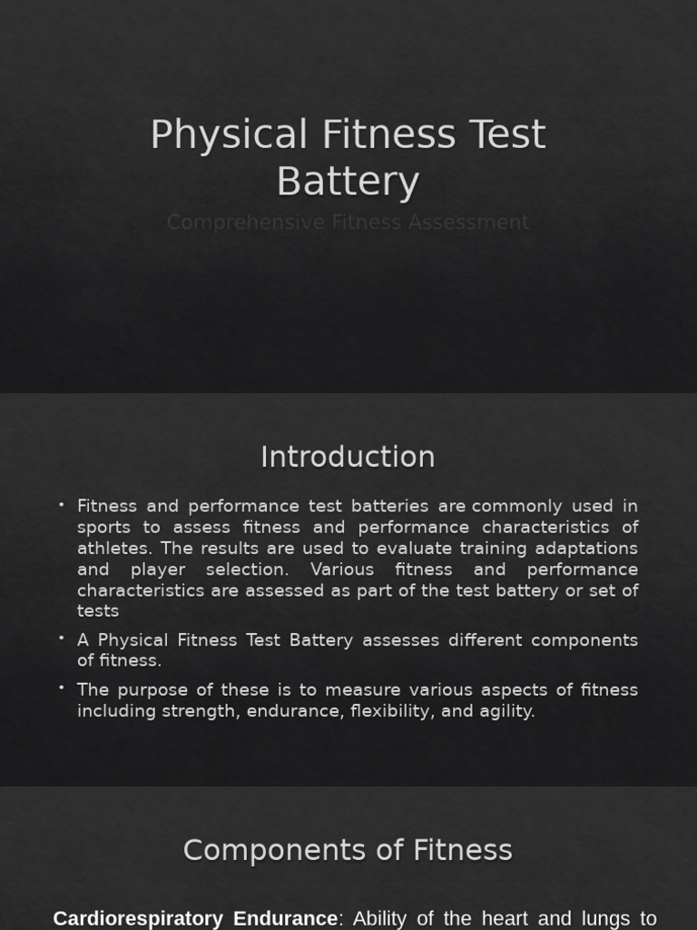 Physical Fitness Test Battery | PDF | Physical Fitness | Clinical Medicine