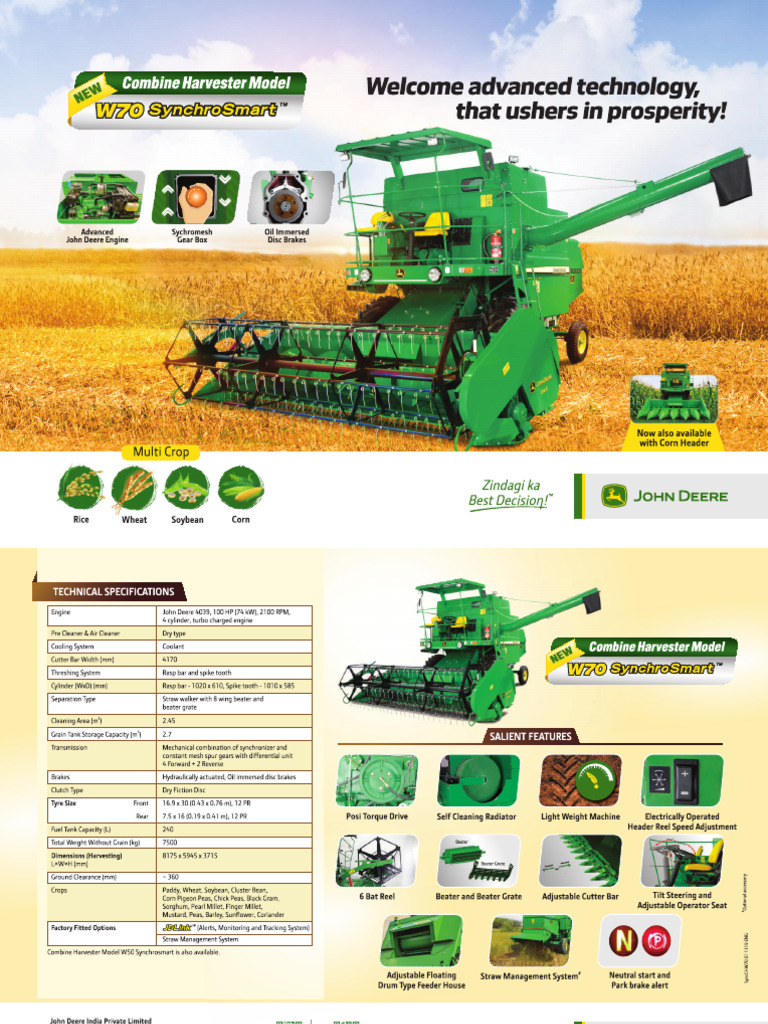 John Deere W70 Combine Harvester Synchrosmart | PDF