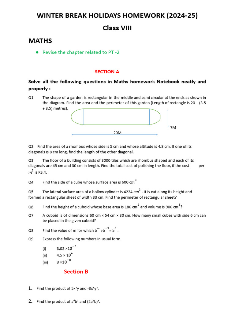 I Am Sharing 'CLASS-VIII Holiday Homework Winter Break' With You | PDF ...