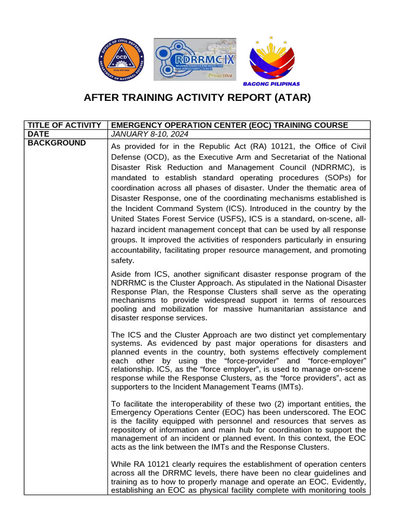 After Activity Report - 3 | PDF | Incident Command System | Emergency ...