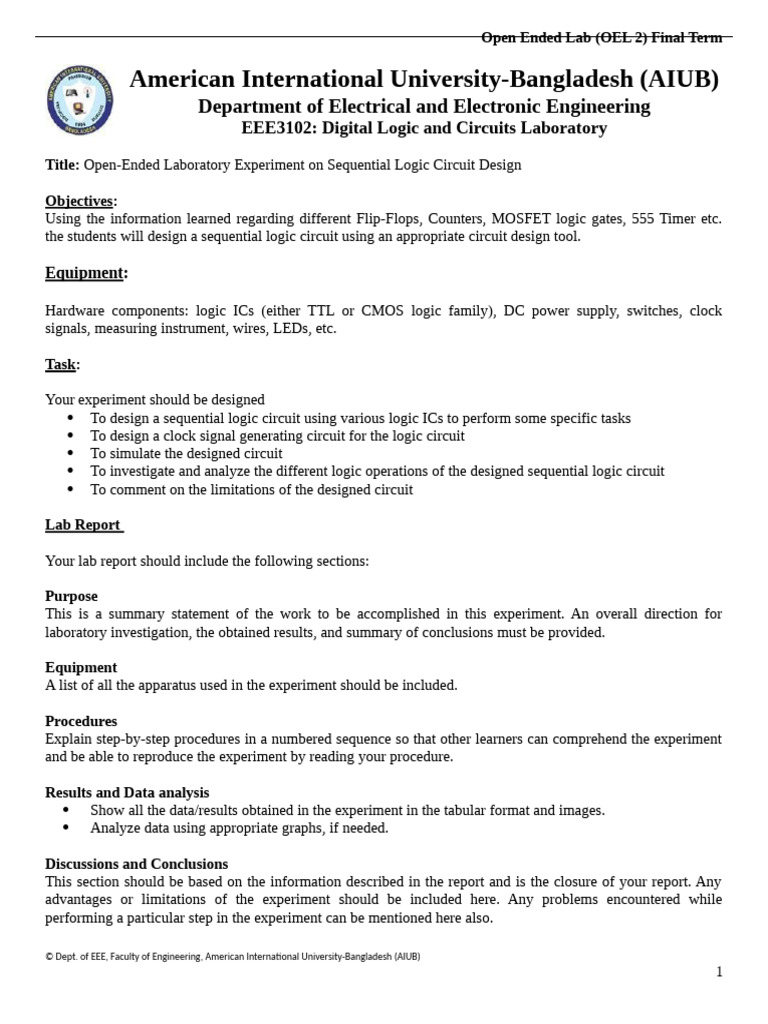 DLC Open Ended Lab OEL 2 Final Term.docx | PDF | Logic Gate | Experiment