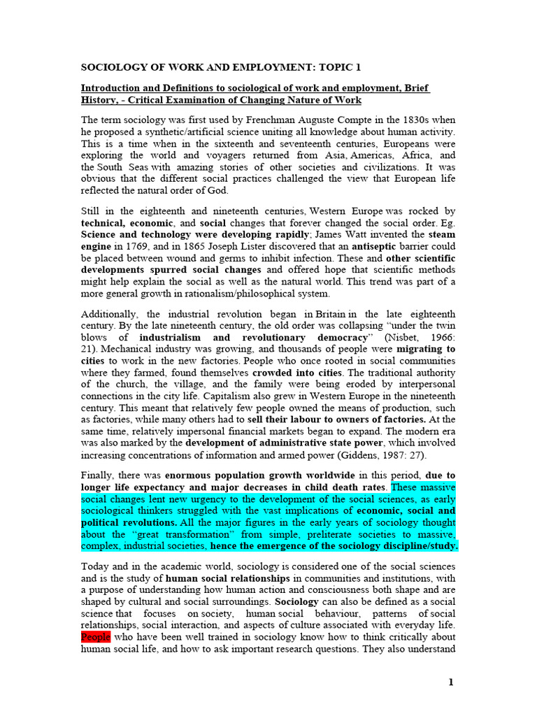 Sociology of Work and Employment Overview | PDF | Employment | Sociology