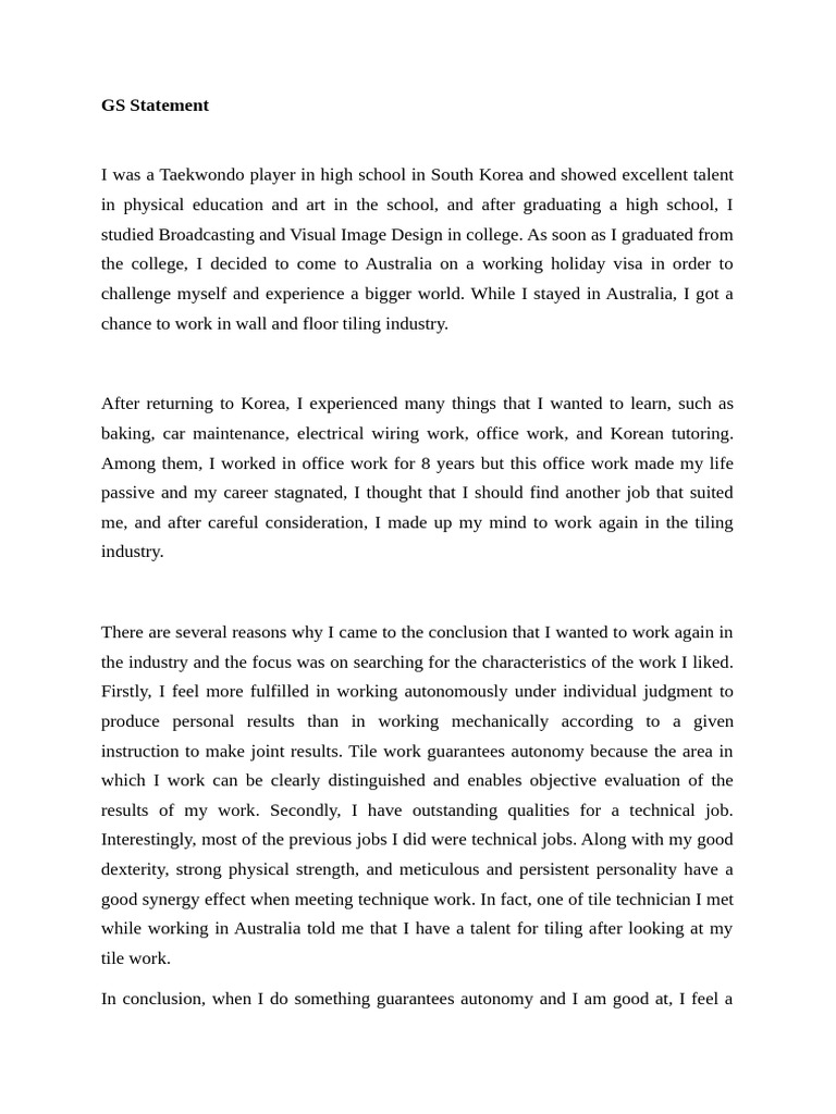 GS Statement_Suan Kim_29.11.2024 | PDF | Experience | Australia