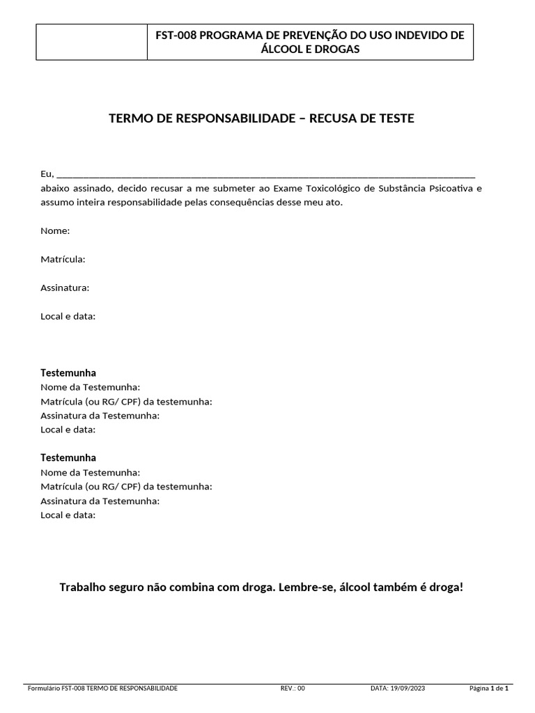 FST-008 Termo de Responsabilidade - Alcool e Drogas - Rev.00 - 19.09. ...