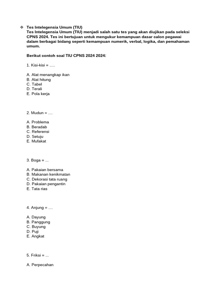 Contoh Soal SKD CPNS 2024 | PDF