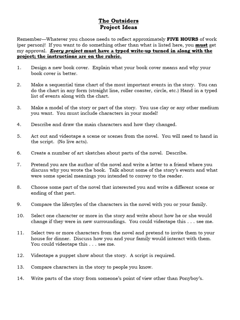 Outsiders Project Ideas | PDF | Books