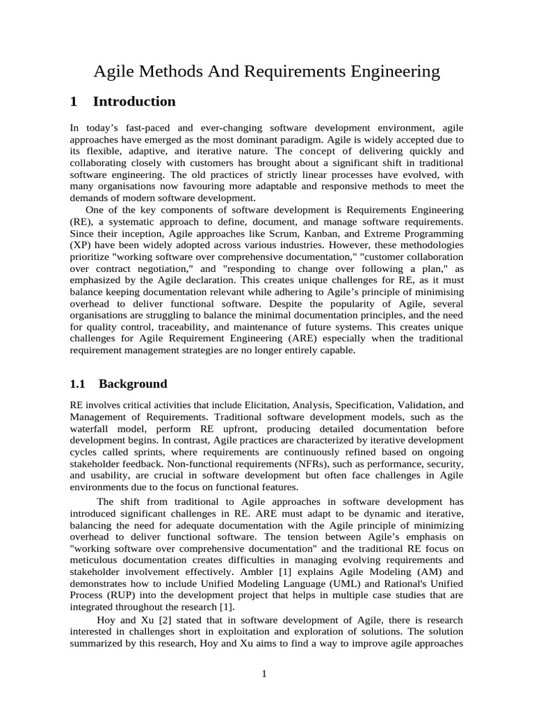 Chapter 1 of Agile Methods and Requirements Engineering - Edited | PDF ...