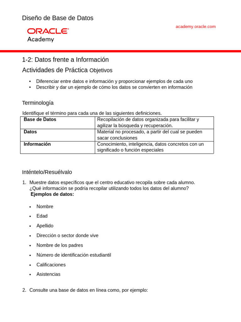 Datos Vs Información Prac | PDF | Bases de datos | Información