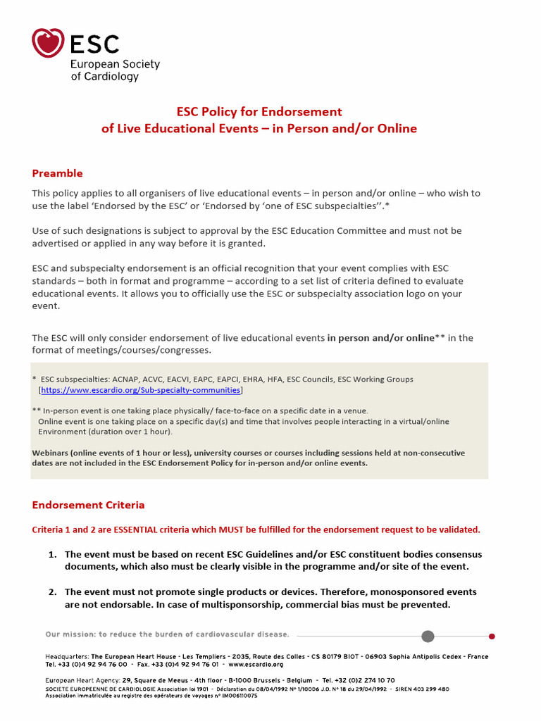 ESC Endorsement Policy for Events | PDF