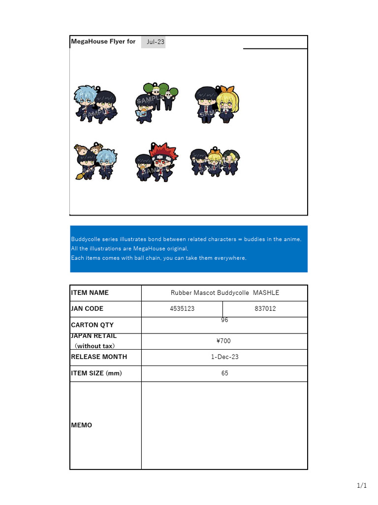 Buddycolle Rubber Mascot MASHLE Release | PDF