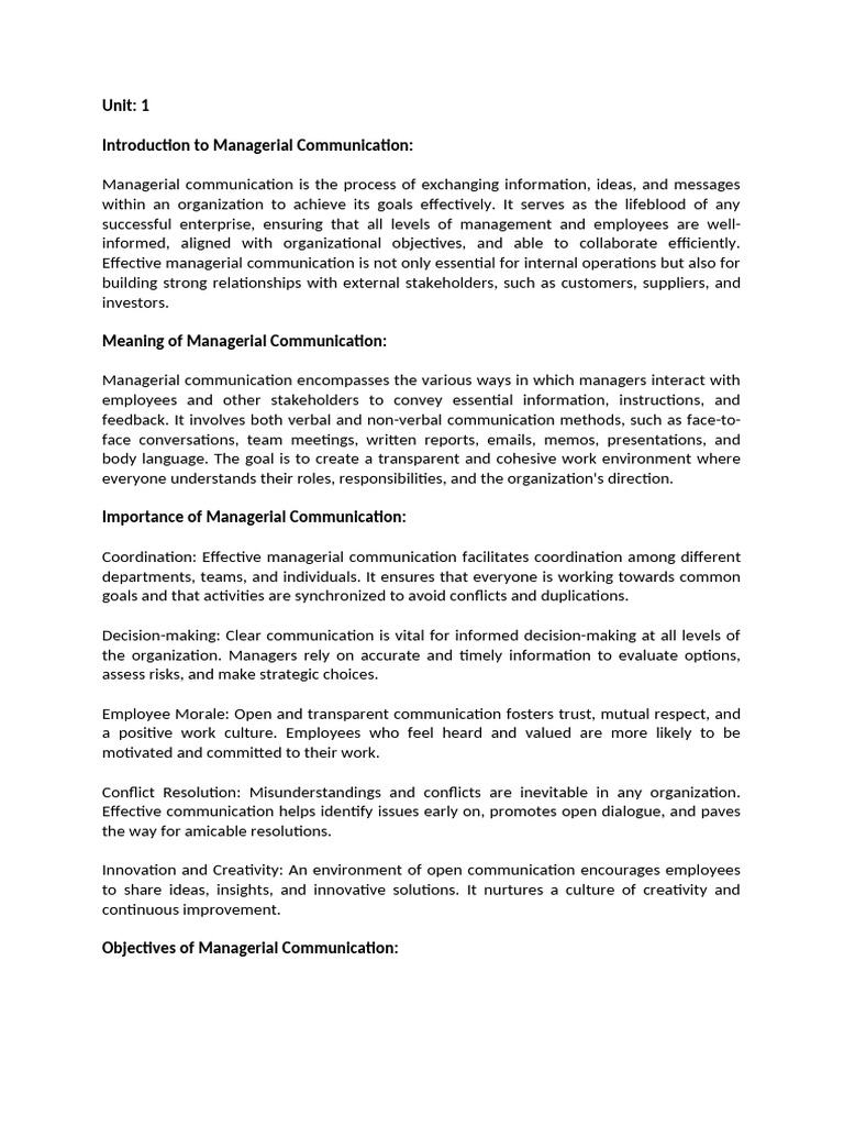 Managerial Communication PDF Notes Unit 1 To 5 | PDF | Communication ...