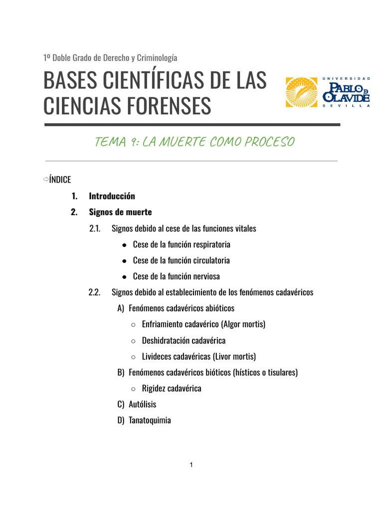 Tema 9 Bases Científicas de Las CCFF | PDF | Muerte | Cerebro