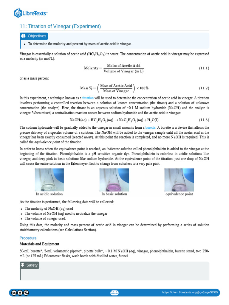 11 Titration Of Vinegar Experiment Pdf Titration Chemistry