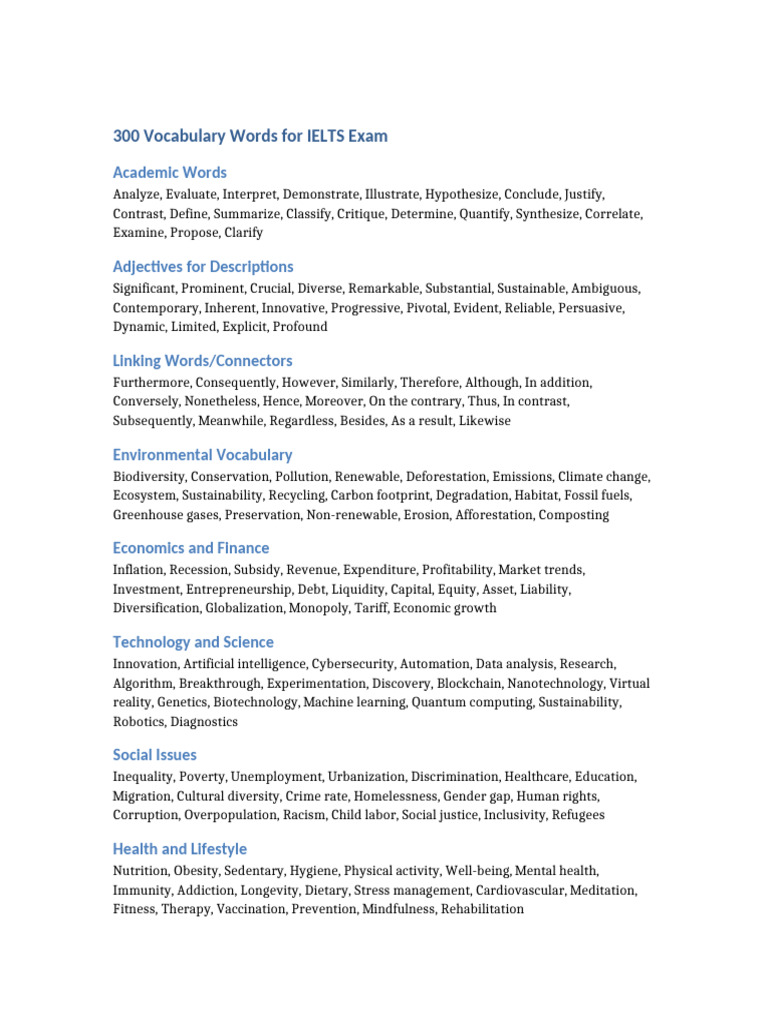 IELTS Vocabulary 300 Words | PDF | Sustainability | Biodiversity