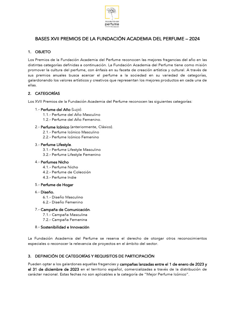 XVII Premios Academia del Perfume 2024 | PDF | Marca | Perfume
