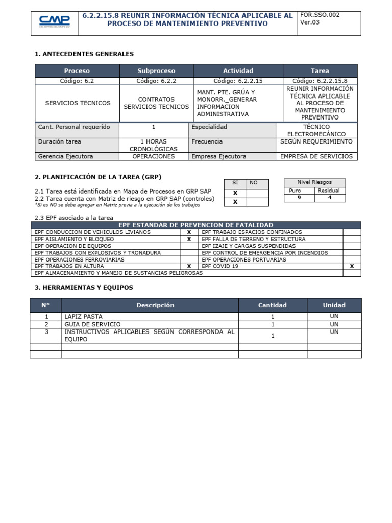6.2.2.15.8 REUNIR INFORMACION TECNICA APLICABLE AL PROCESO DE MANTENIMIENTO PREVENTIVO | PDF