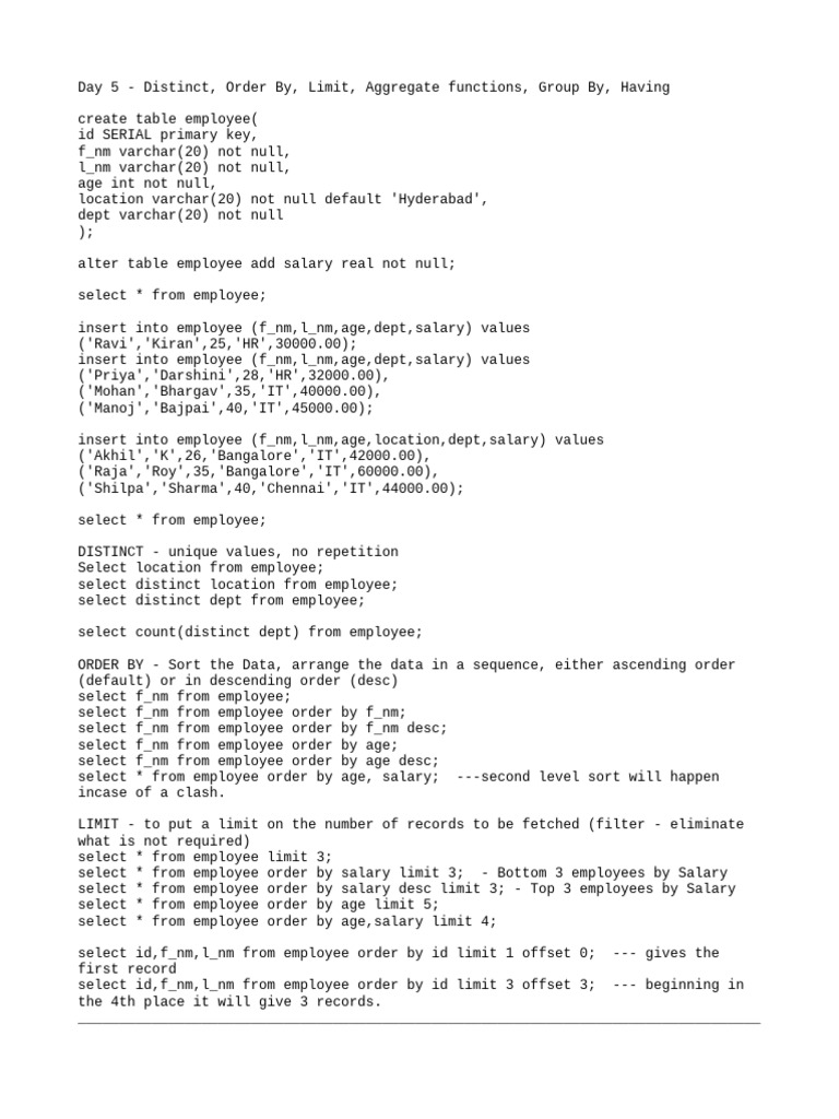 SQL Keywords: Distinct, Order, Limit | PDF | Sql | Computer Programming