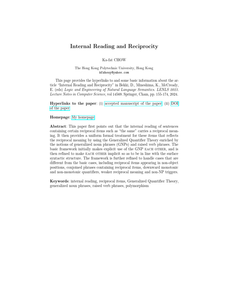 Internal Reading and Reciprocity | PDF